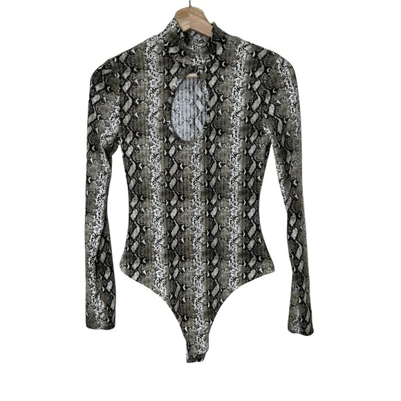 Tops | Snake Skin Print Cutout Thong Turtleneck Bodysuit Womens Size ...